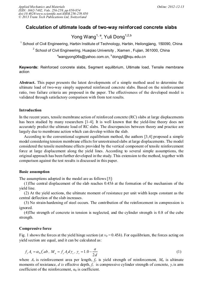 Calculation of Ultimate Loads of Two-Way Reinforced Concrete Slabs ...