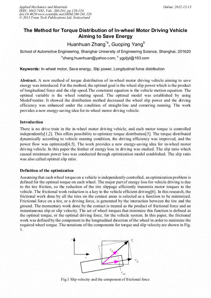 The Method for Torque Distribution of In-Wheel Motor Driving Vehicle ...