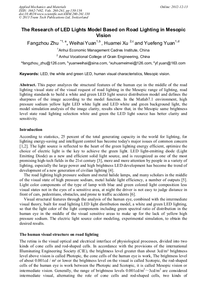 The Research of LED Lights Model Based on Road Lighting in Mesopic ...