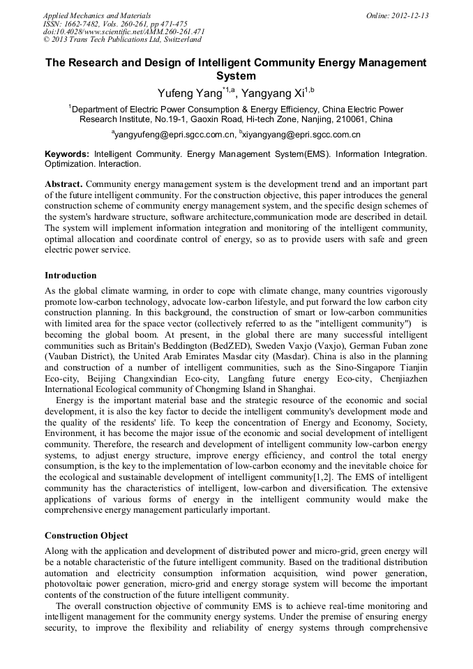 The Research and Design of Intelligent Community Energy Management ...
