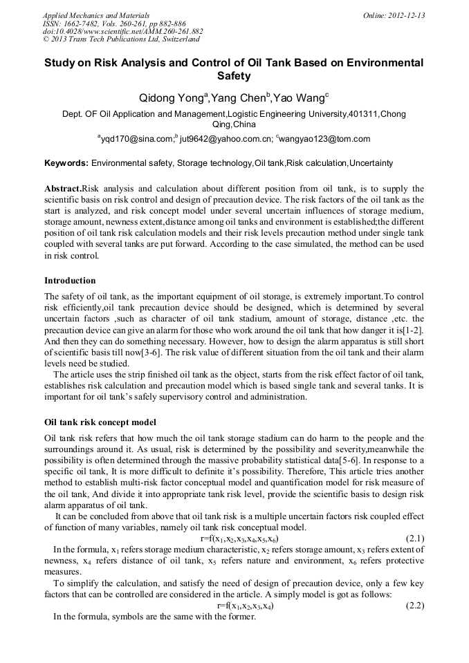 Study on Risk Analysis and Control of Oil Tank Based on Environmental ...