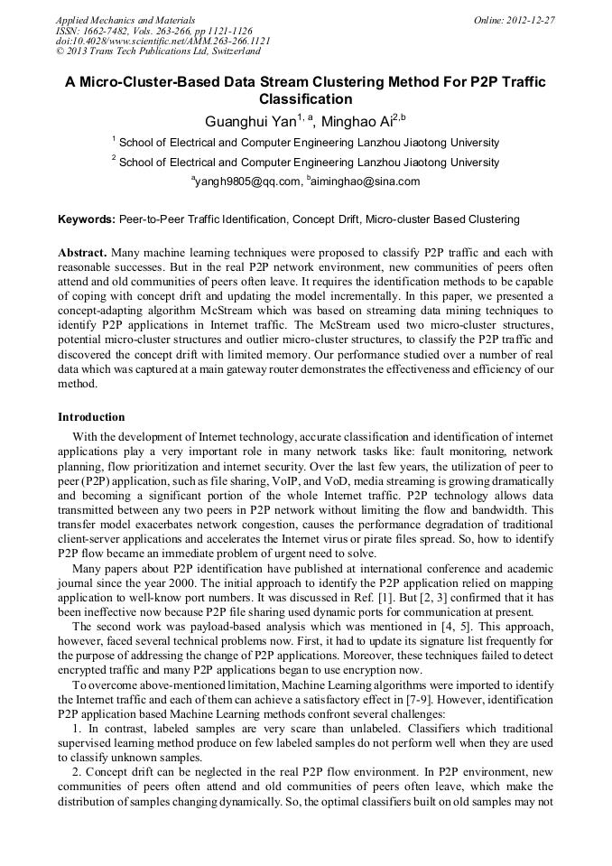 A Micro-Cluster-Based Data Stream Clustering Method for P2P Traffic ...