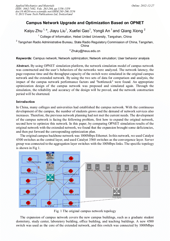 Campus Network Upgrade and Optimization Based on OPNET | Scientific.Net
