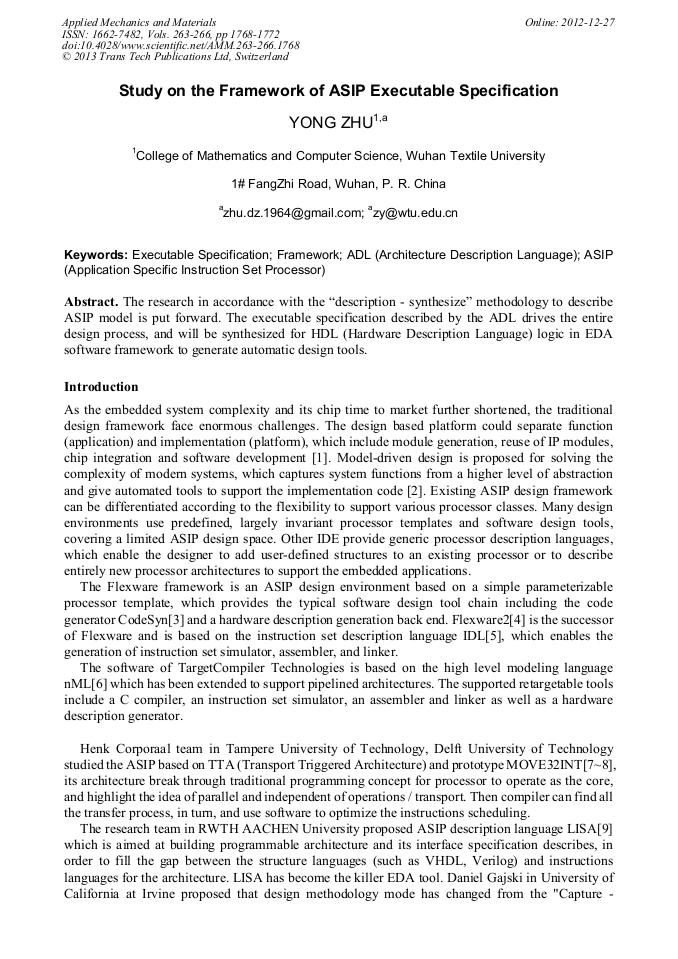 Study on the Framework of ASIP Executable Specification | Scientific.Net