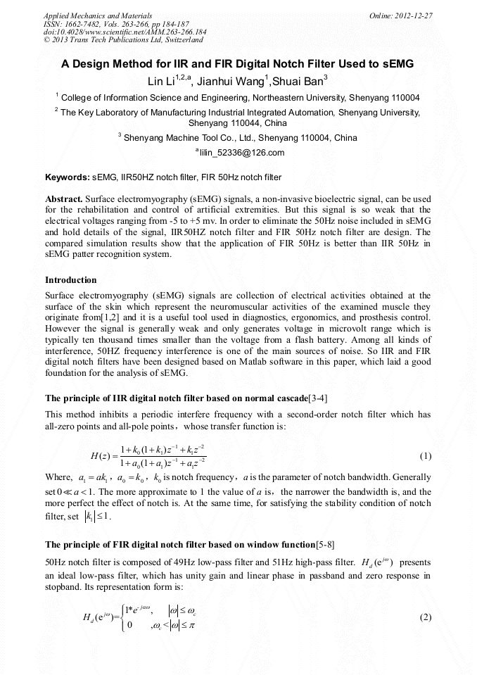 A Design Method for IIR and FIR Digital Notch Filter Used to sEMG ...
