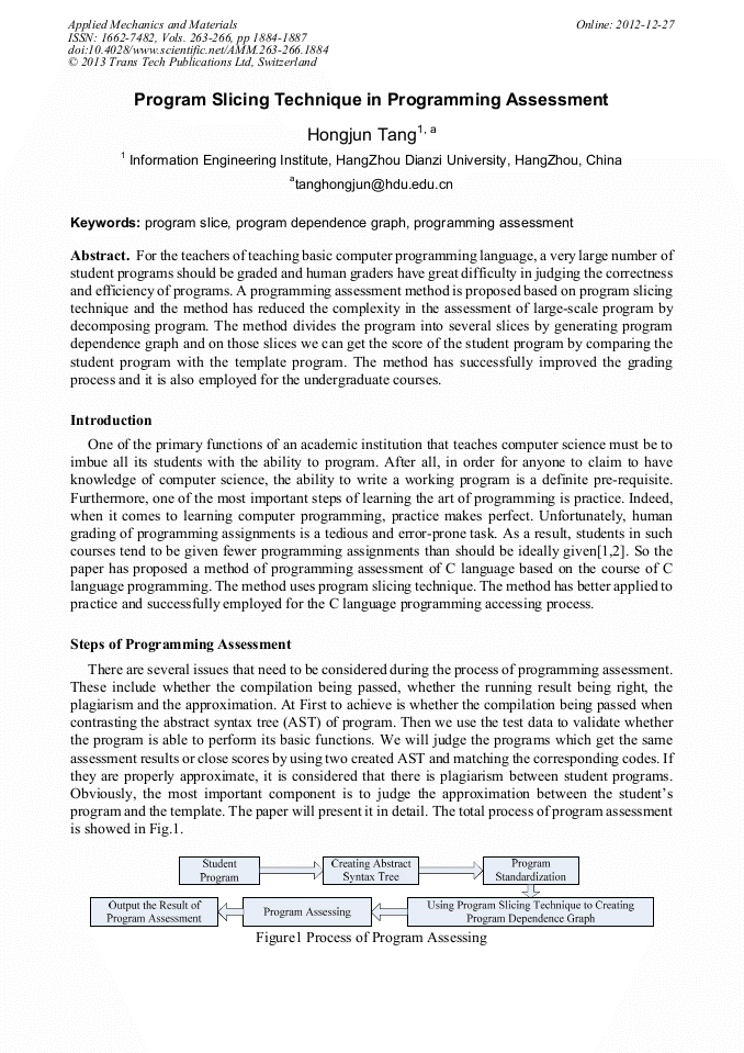 Program Slicing Technique in Programming Assessment | Scientific.Net
