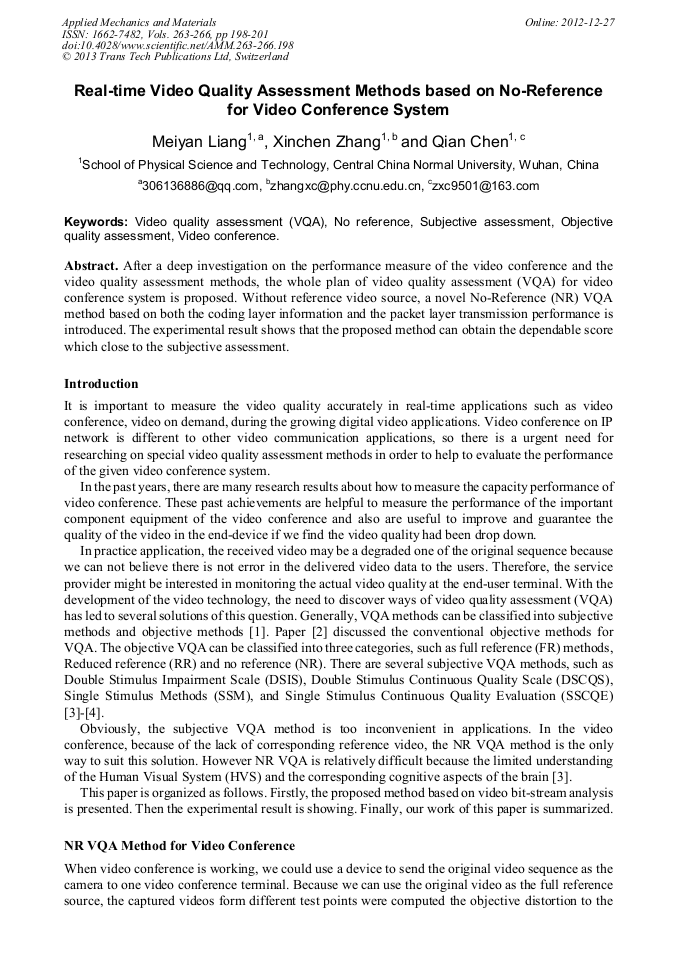 Real-Time Video Quality Assessment Methods Based on No-Reference for ...