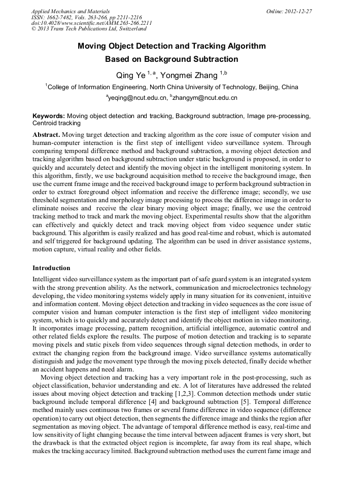 Moving Object Detection And Tracking Algorithm Based On Background Subtraction Scientificnet
