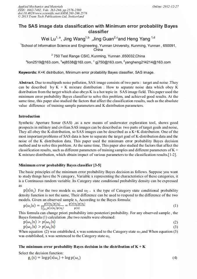 The SAS Image Data Classification with Minimum Error Probability Bayes Classifier | Scientific.Net