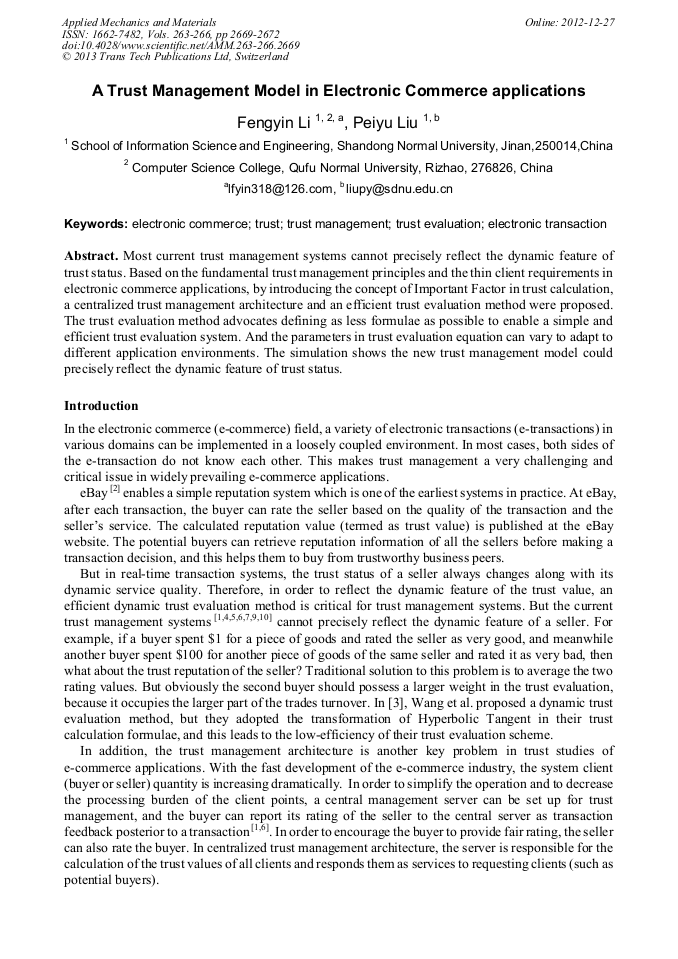 A Trust Management Model in Electronic Commerce Applications ...