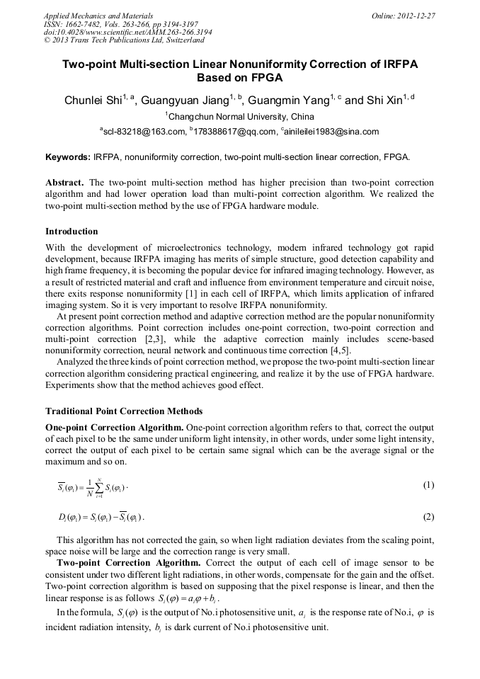 Two Point Multi Section Linear Nonuniformity Correction Of Irfpa Based On Fpga Scientificnet
