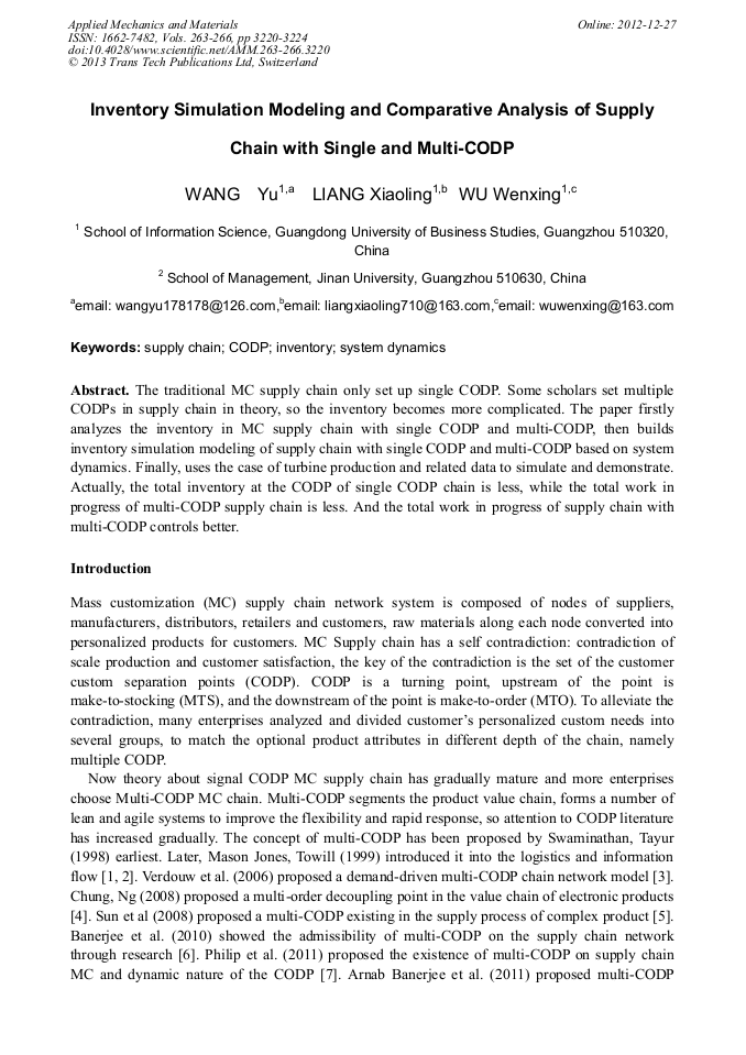 Inventory Simulation Modeling and Comparative Analysis of Supply Chain with Single and Multi ...