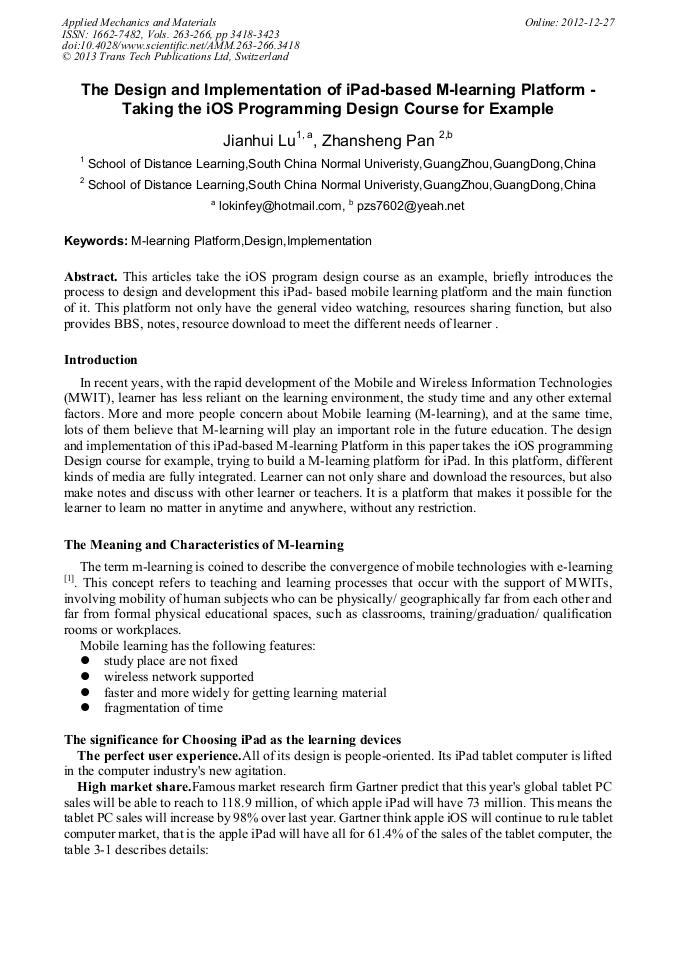 The Design And Implementation Of Ipad Based M Learning Platform Taking The Ios Programming