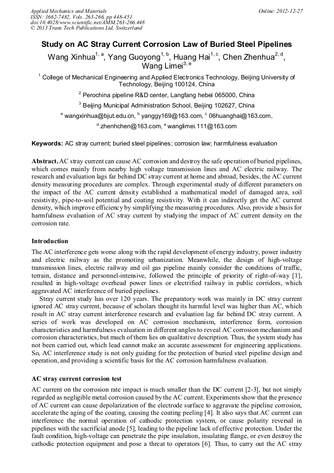 Study on AC Stray Current Corrosion Law of Buried Steel Pipelines ...
