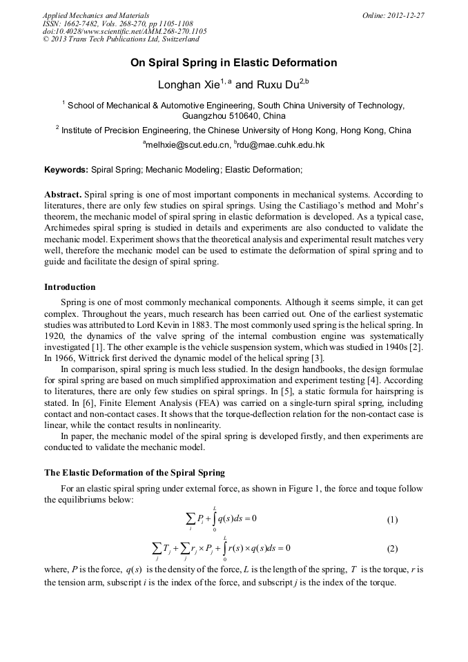 On Spiral Spring in Elastic Deformation | Scientific.Net