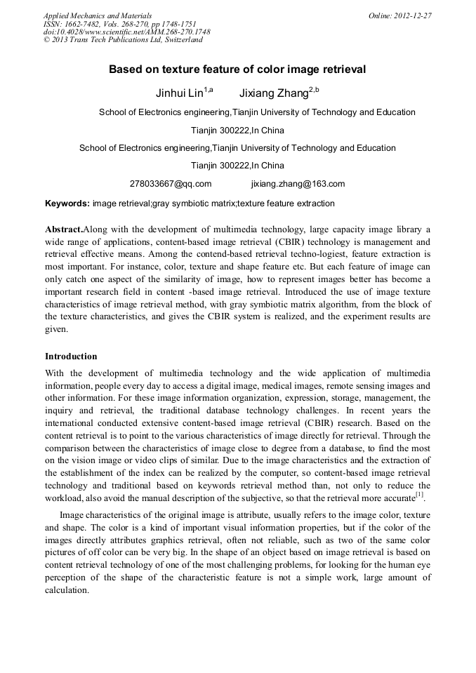 Based on Texture Feature of Color Image Retrieval | Scientific.Net