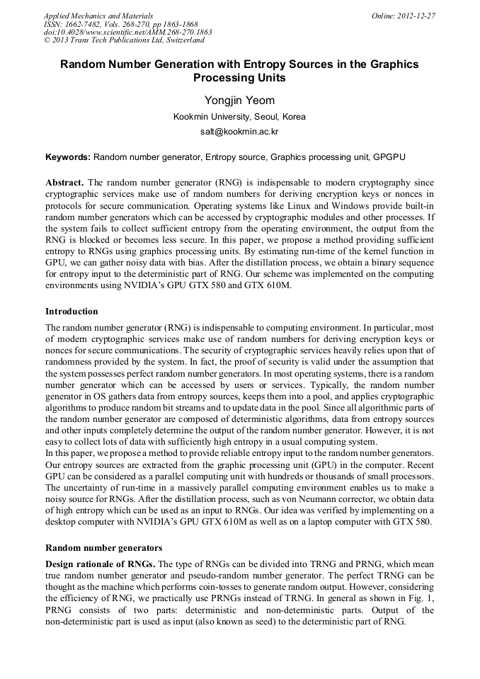 Random Number Generation with Entropy Sources in the Graphics ...