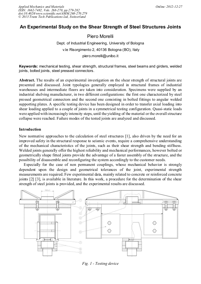 An Experimental Study on the Shear Strength of Steel Structures Joints ...