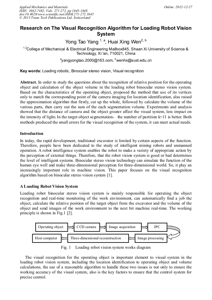 Research on the Visual Recognition Algorithm for Loading Robot Vision ...