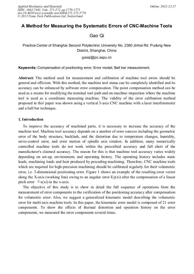 A Method for Measuring the Systematic Errors of CNC-Machine Tools ...