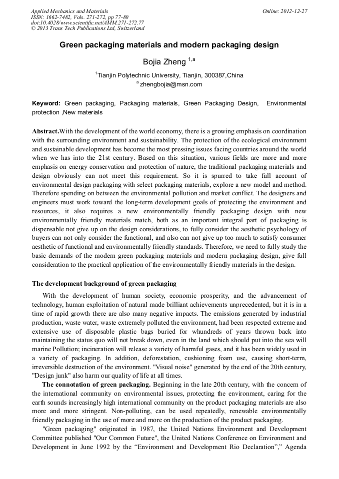 Green Packaging Materials and Modern Packaging Design | Scientific.Net