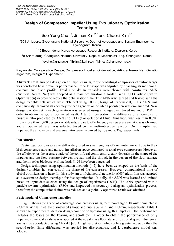 Design of Compressor Impeller Using Evolutionary Optimization Technique | Scientific.Net
