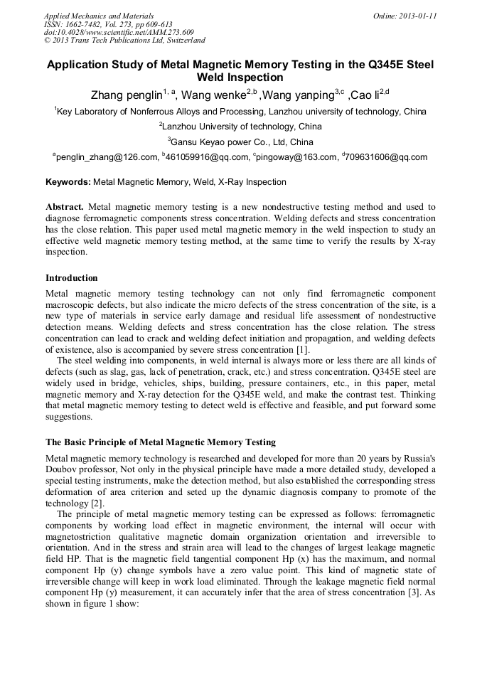 Application Study of Metal Magnetic Memory Testing in the Q345E Steel ...