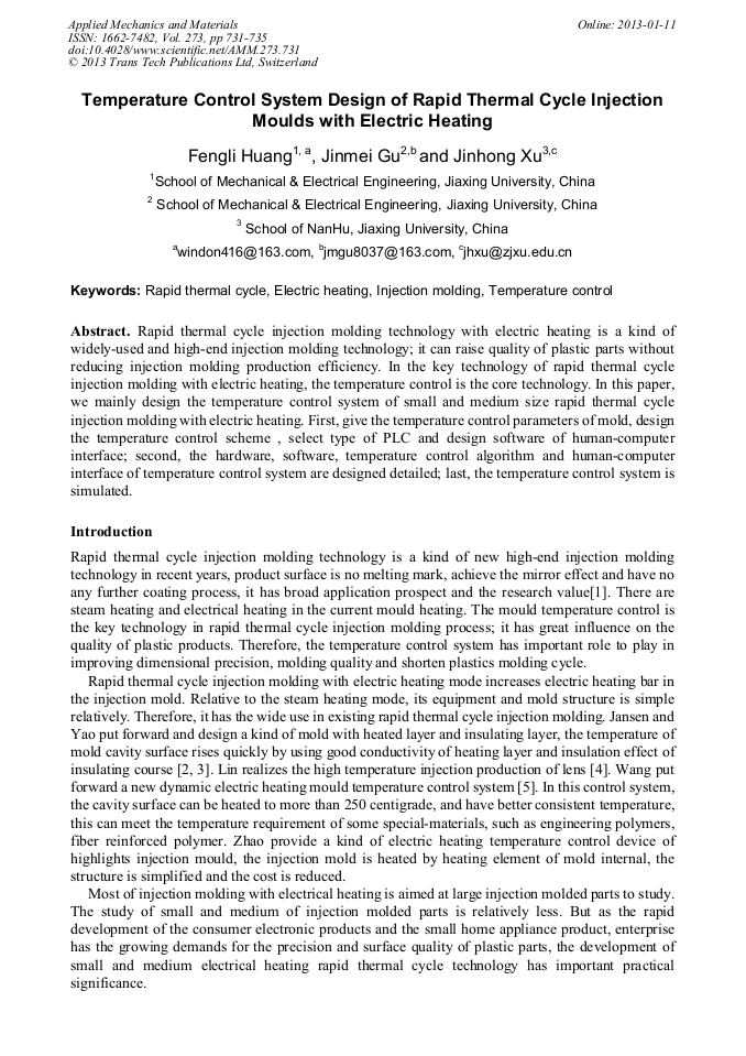 Temperature Control System Design of Rapid Thermal Cycle Injection ...