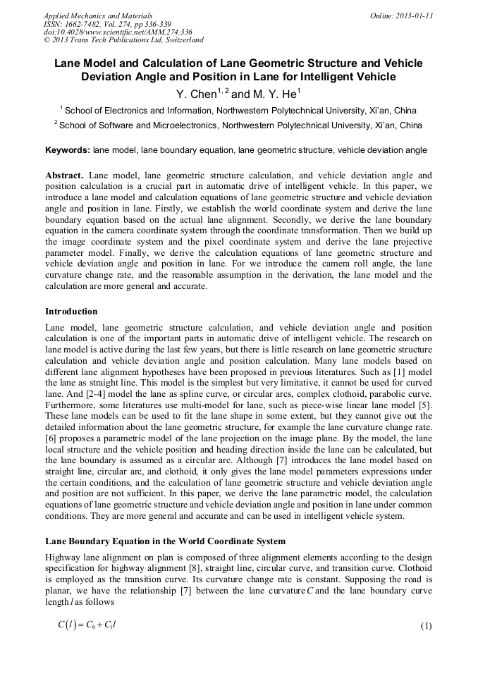 Lane Model and Calculation of Lane Geometric Structure and Vehicle ...