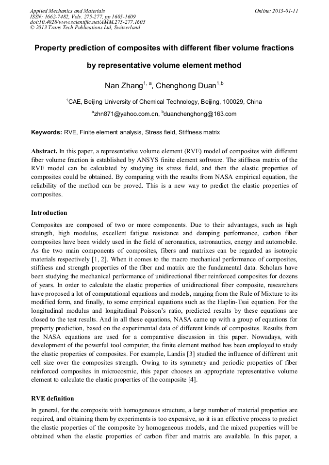 Property Prediction of Composites with Different Fiber Volume Fractions ...