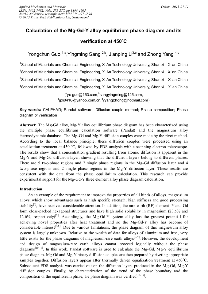 Calculation of the Mg-Gd-Y Alloy Equilibrium Phase Diagram and its ...