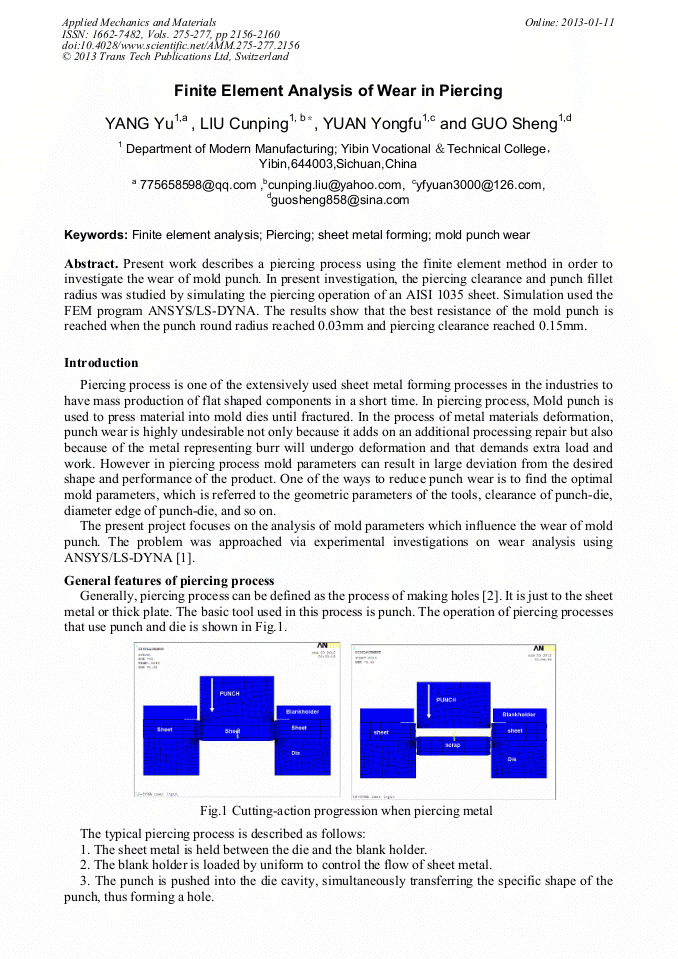 Finite Element Analysis of Wear in Piercing | Scientific.Net