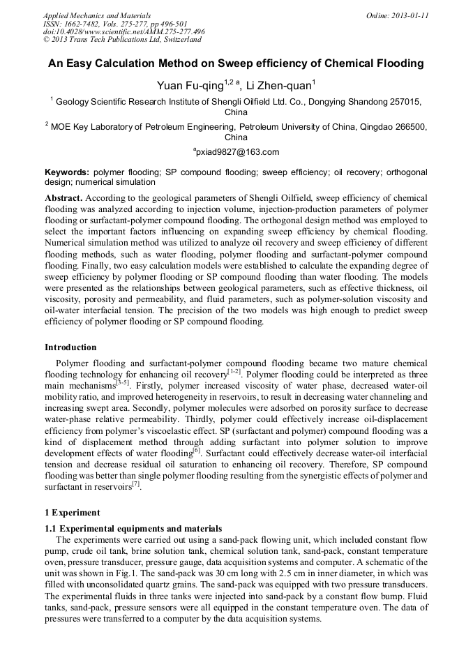 An Easy Calculation Method on Sweep Efficiency of Chemical Flooding ...