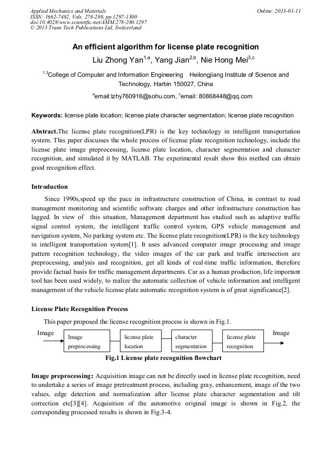An Efficient Algorithm For License Plate Recognition Scientific Net