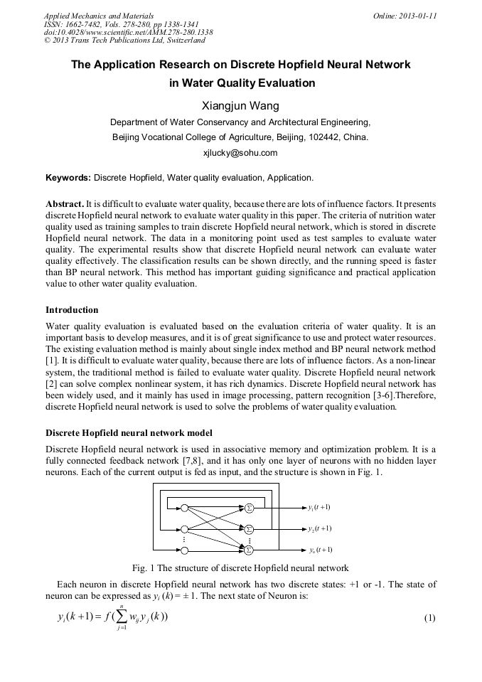 The Application Research on Discrete Hopfield Neural Network in Water ...