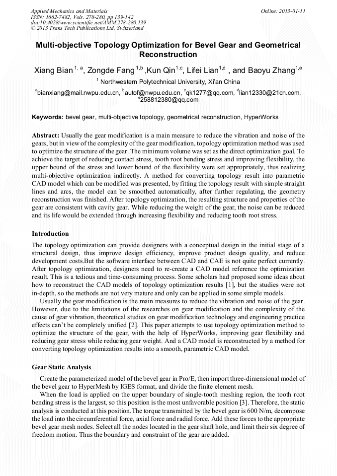 Multi-Objective Topology Optimization for Bevel Gear and Geometrical ...