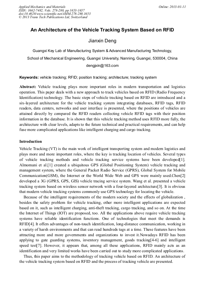 An Architecture of the Vehicle Tracking System Based on RFID ...