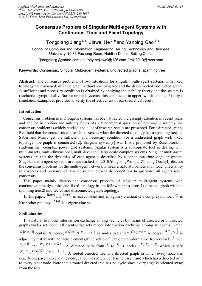 Consensus Problem of Singular Multi-Agent Systems with Continuous-Time ...