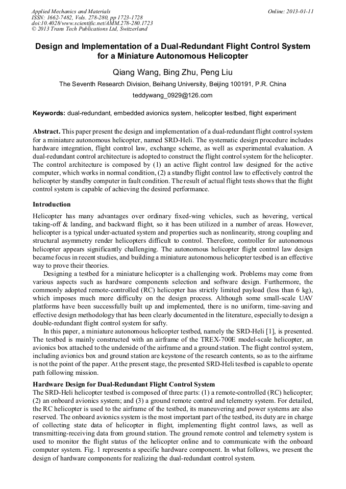 Design and Implementation of a Dual-Redundant Flight Control System for a Miniature Autonomous ...