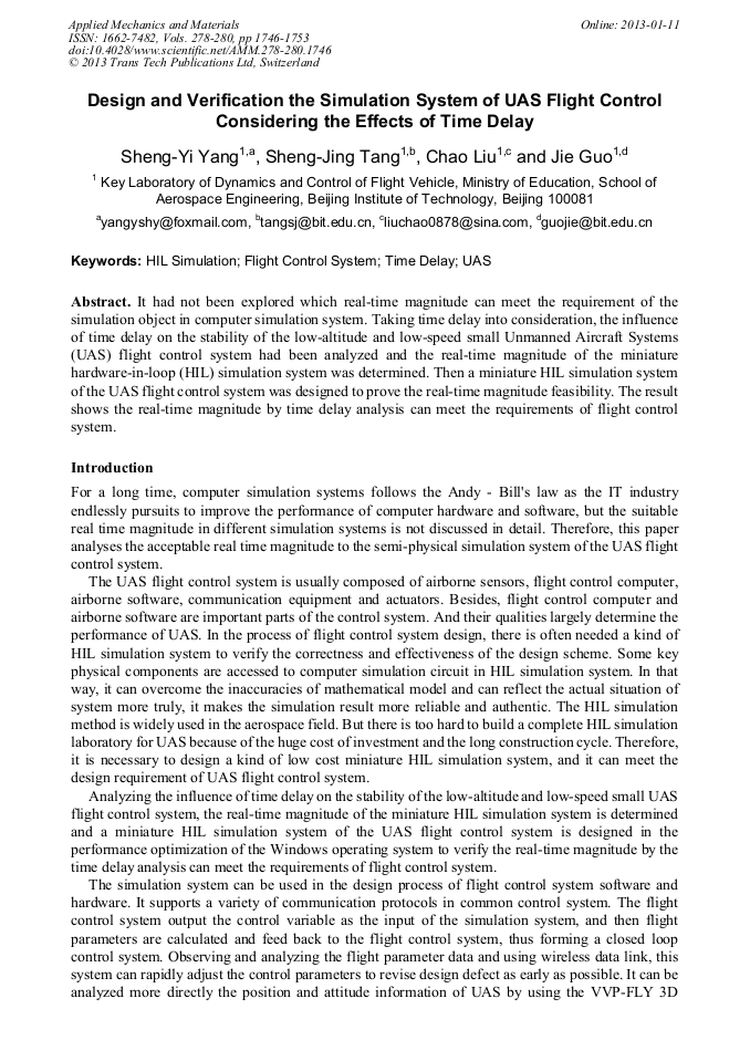 Design and Verification the Simulation System of UAS Flight Control ...