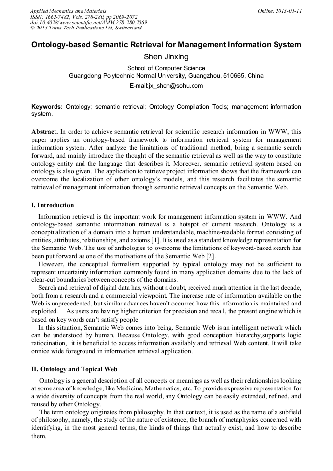 Ontology-Based Semantic Retrieval for Management Information System | Scientific.Net