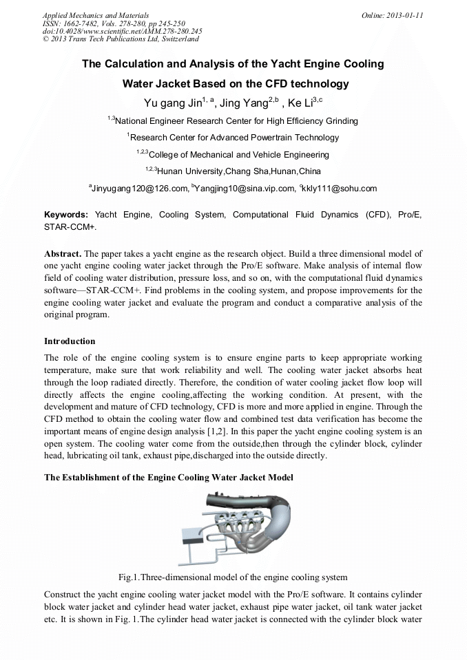 The Calculation and Analysis of the Yacht Engine Cooling Water Jacket ...