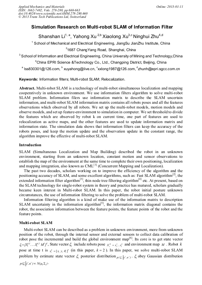 Simulation Research on Multi-Robot SLAM of Information Filter | Scientific.Net