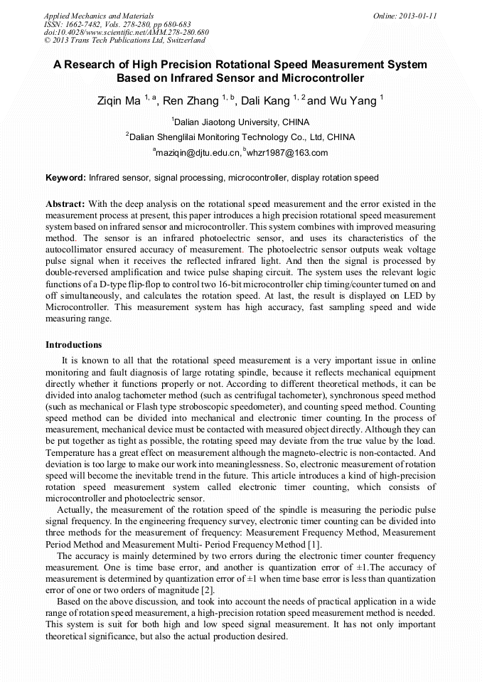A Research of High Precision Rotational Speed Measurement System Based ...