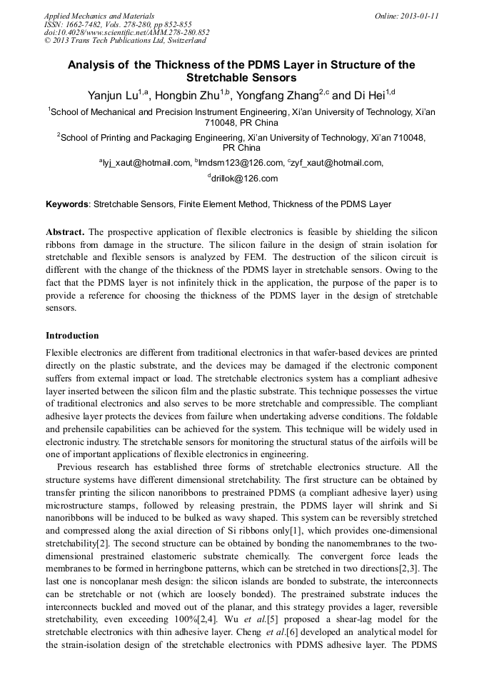 Analysis of the Thickness of the PDMS Layer in Structure of the ...