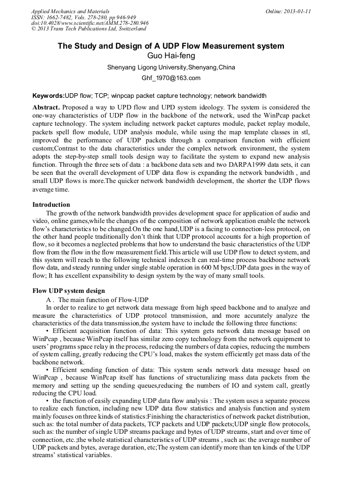 The Study and Design of a UDP Flow Measurement System | Scientific.Net