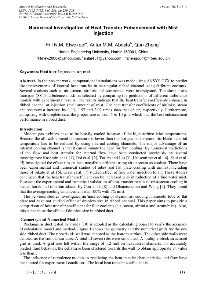 Numerical Investigation of Heat Transfer Enhancement with Mist ...