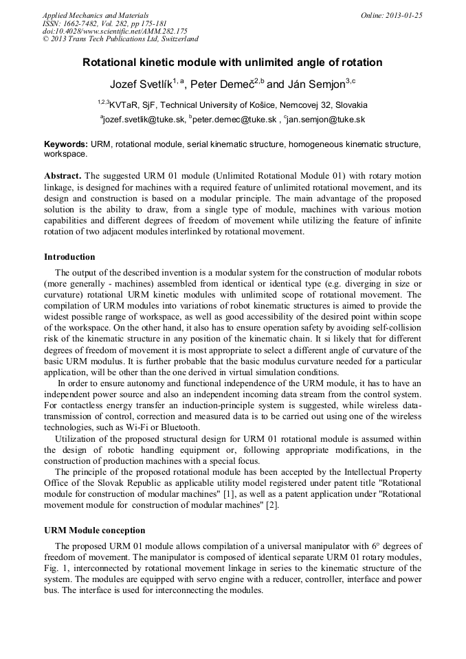 Rotational Kinetic Module with Unlimited Angle of Rotation | Scientific.Net
