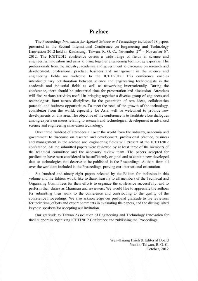 Preface and Committees | Innovation for Applied Science and Technology ...