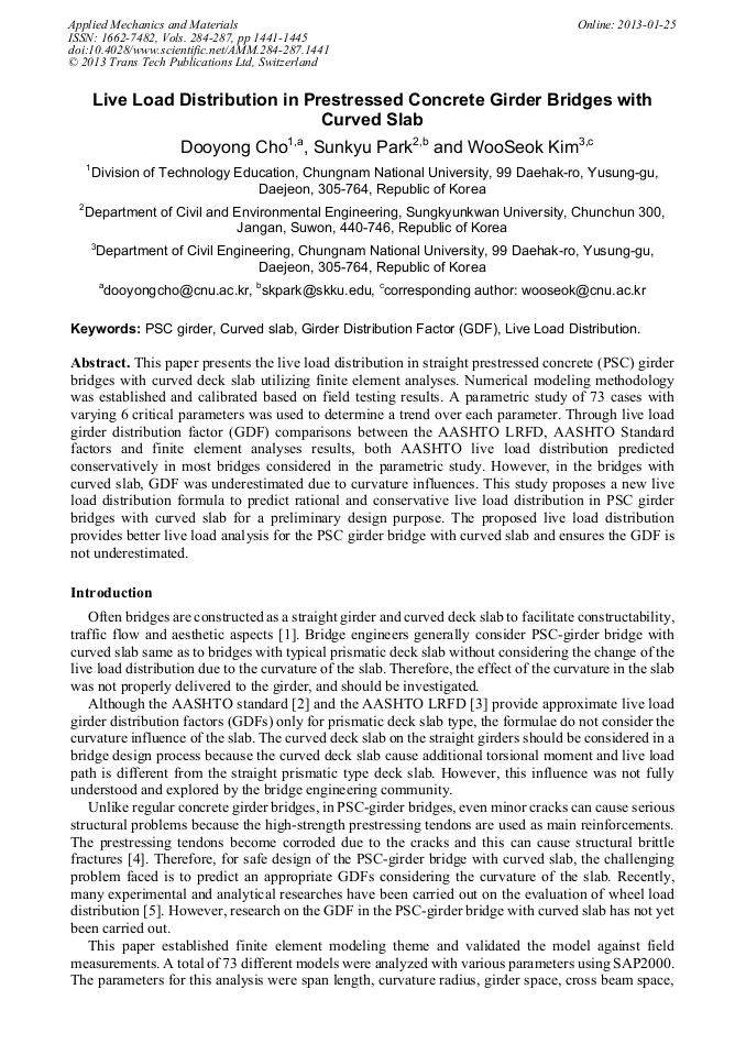 Live Load Distribution in Prestressed Concrete Girder Bridges with ...